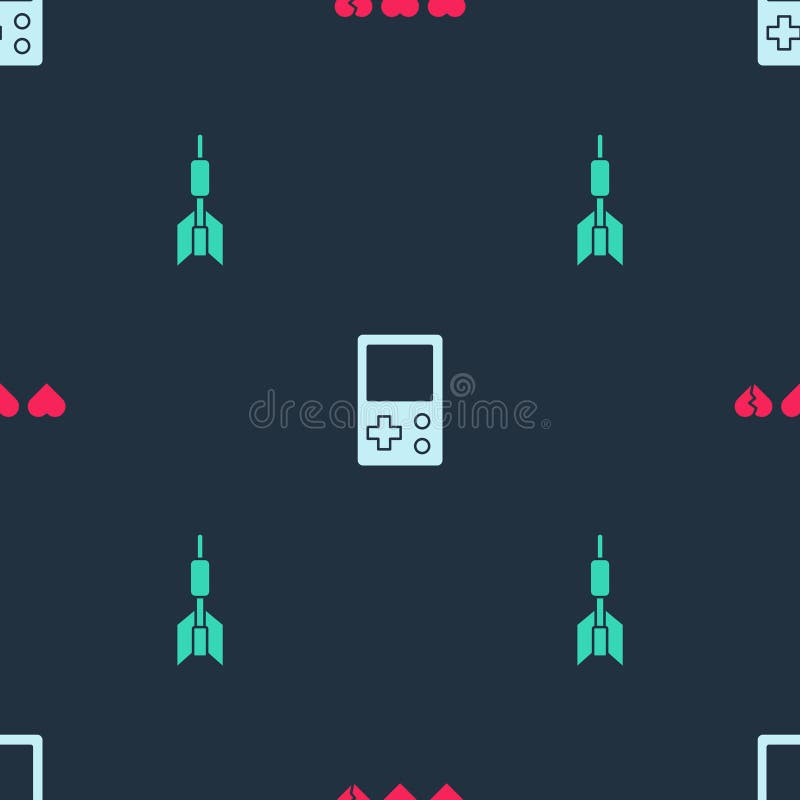 Set Hearts for Game, Tetris and Dart Arrow on Seamless Pattern. Vector ...