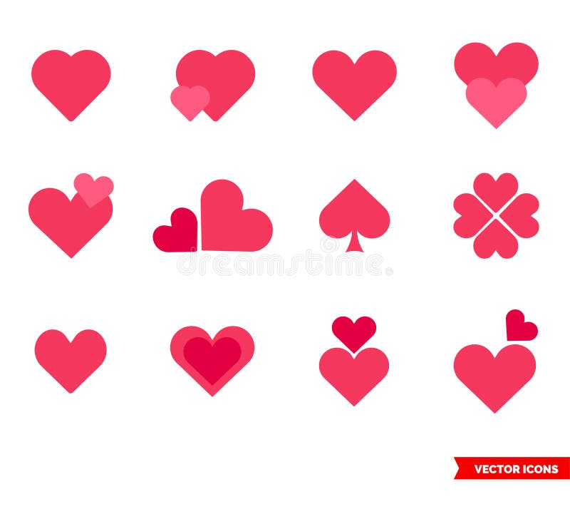 Set of Hearts Icons of Color Type. Isolated Vector Sign Symbol Stock ...