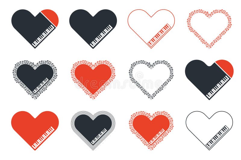 Set of Hearts Made with Musical Notes and Piano Keys. Stock Vector ...