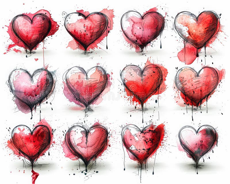 Set of Hearts with One Heart Missing. Stock Image - Image of paint ...