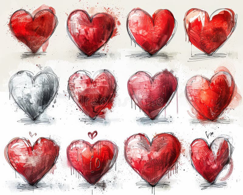 Set of Hearts with One Heart Missing. Stock Photo - Image of grunge ...