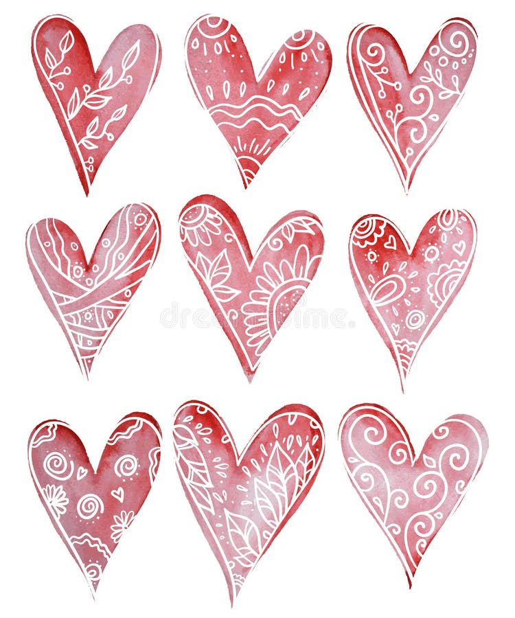 Set of Hearts with Patterns for Design Stock Vector - Illustration of ...