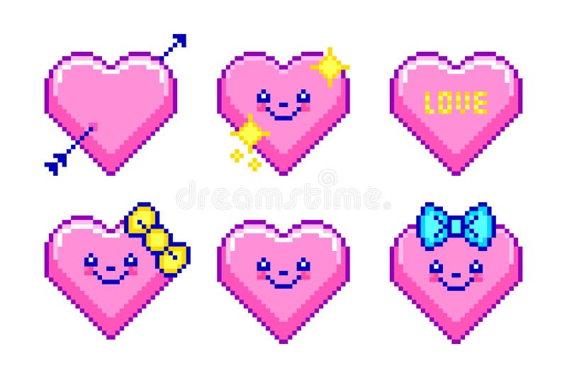 Set of Hearts in Pixel Art Style Stock Vector - Illustration of kawaii ...