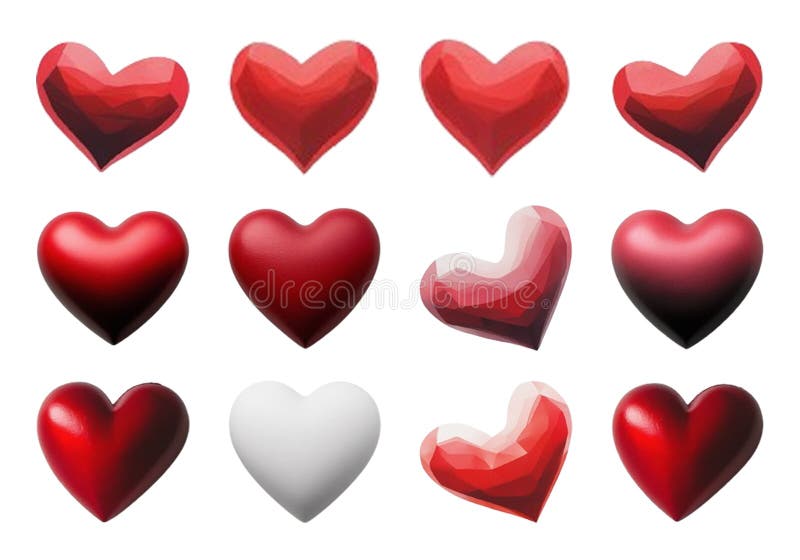 A Set of Hearts with a Red Heart on the Bottom, Hearts Set Outline with ...