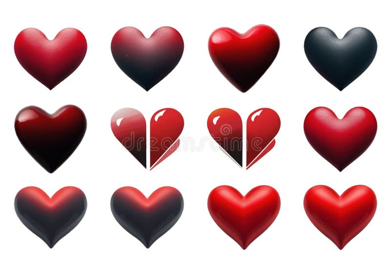 A Set of Hearts with a Red Heart on the Bottom, Hearts Set Outline with ...