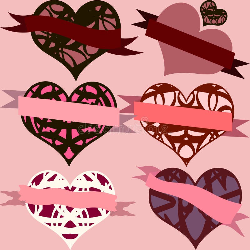 Set of Hearts with Ribbons, Heart Emblems for Valentine S Day Stock ...