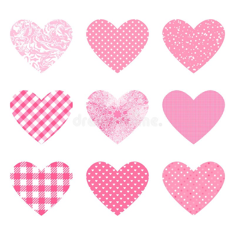 Set Hearts Shapes with Pink Color Texture. Different Polka Dot ...
