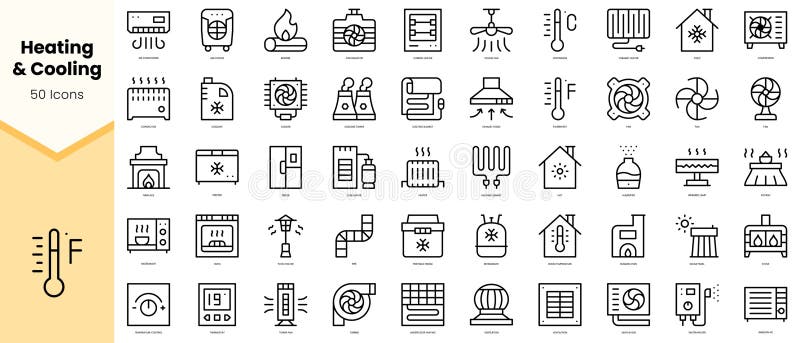 Set of Heating and Cooling Icons. Simple Line Art Style Icons Pack ...