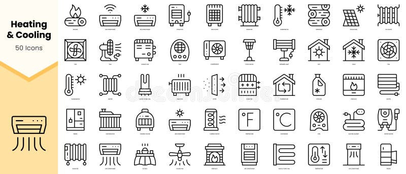 Set of Heating and Cooling Icons. Simple Line Art Style Icons Pack ...