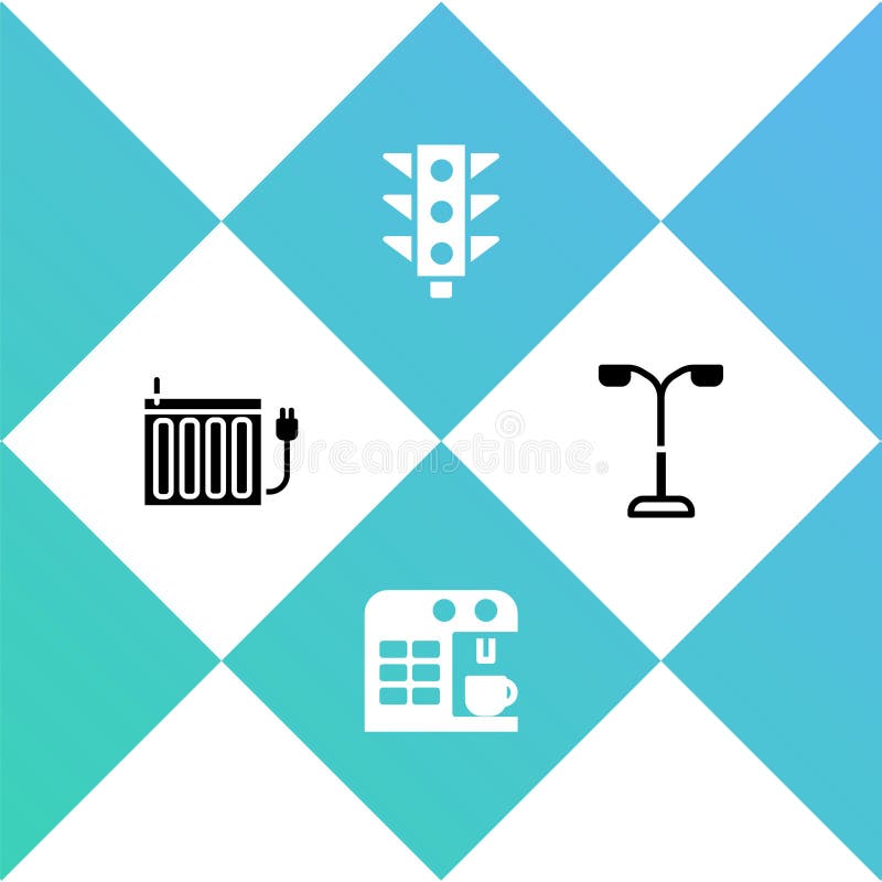 Set Heating Radiator, Coffee Machine, Traffic Light and Street Icon ...