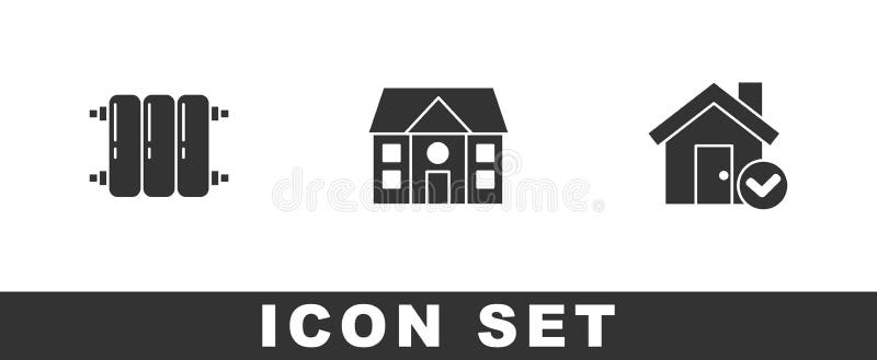 Set Heating Radiator, House and with Check Mark Icon. Vector Stock ...