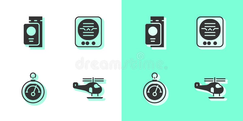 Set Helicopter, Passport with Ticket, Barometer and Attitude Indicator ...