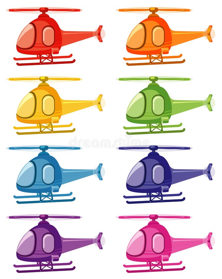 Set of Helicopters in Different Colors Stock Vector - Illustration of ...