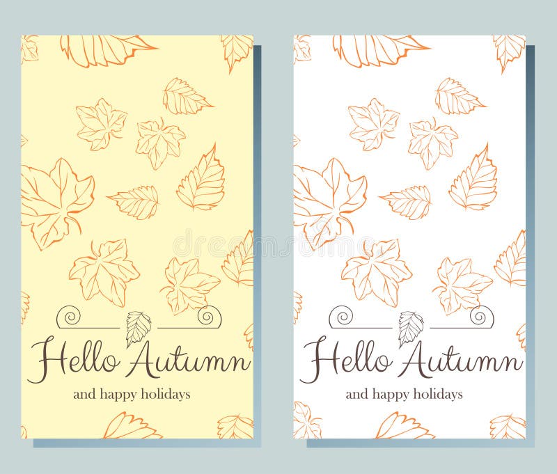 Set of Hello Autumn Card with Leaves Border. Vector Template Stock ...