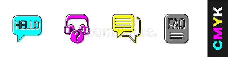 Set Hello in Different Languages, Headphones with Question, Speech ...