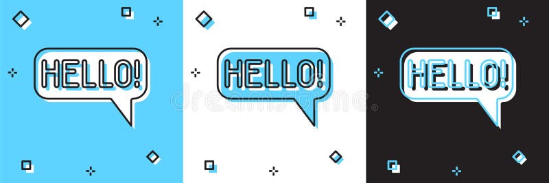 Set Hello in Different Languages Icon Isolated on Blue and White, Black ...