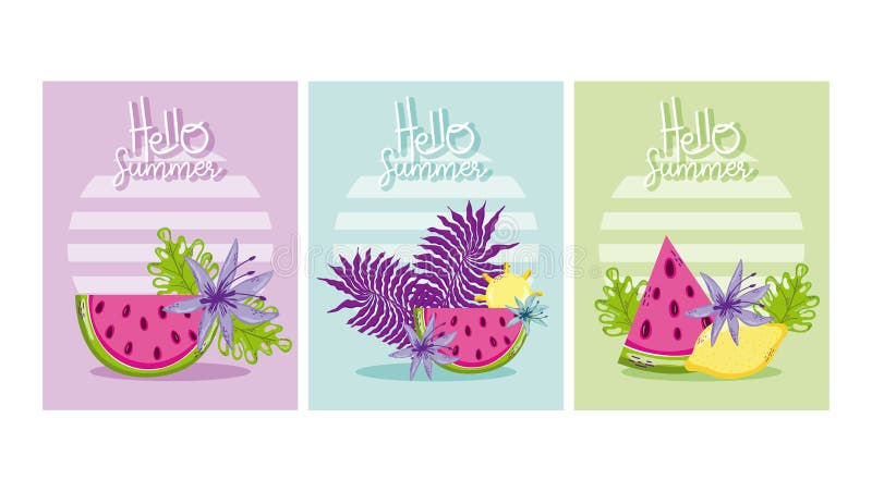 Set of hello summer cards stock vector. Illustration of resort - 143396562
