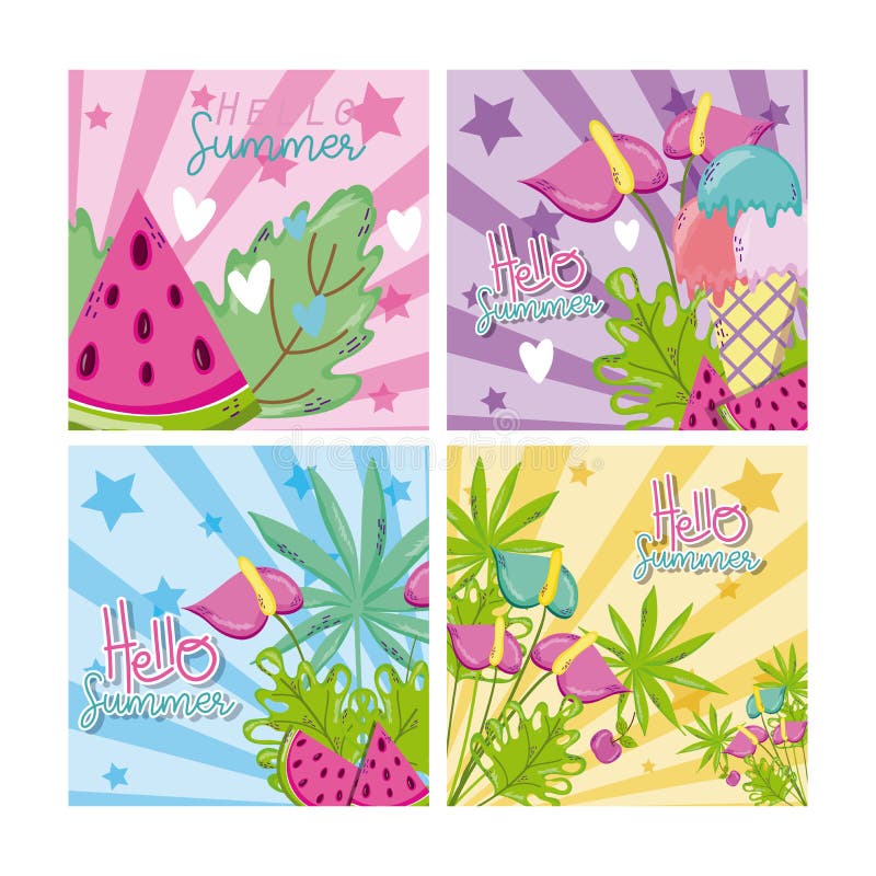 Set of hello summer cards stock vector. Illustration of paradise ...