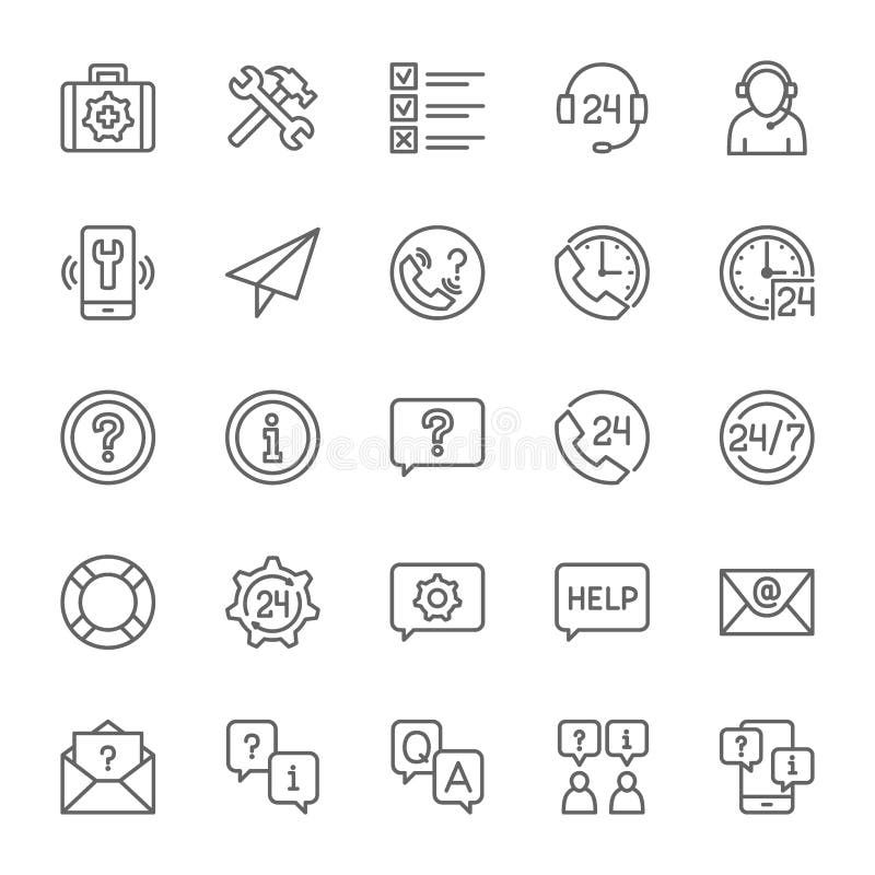 Set of Help and Support Line Icons. Call Center, Chat Message, Contact ...