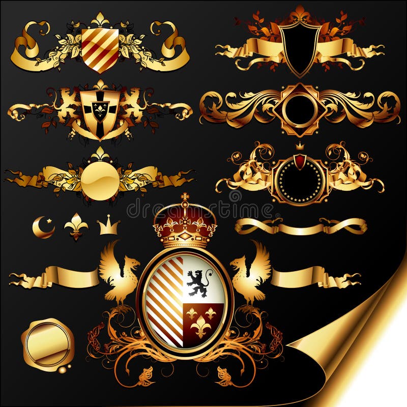 Set of heraldic elements stock vector. Illustration of medieval - 22505794