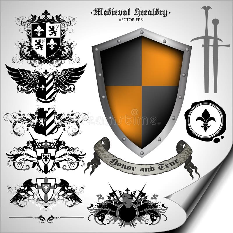 Heraldic elements various stock vector. Illustration of heraldic - 27808068