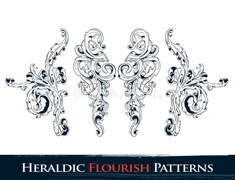 Set of Heraldic Flourish Patterns Stock Vector - Illustration of clip ...