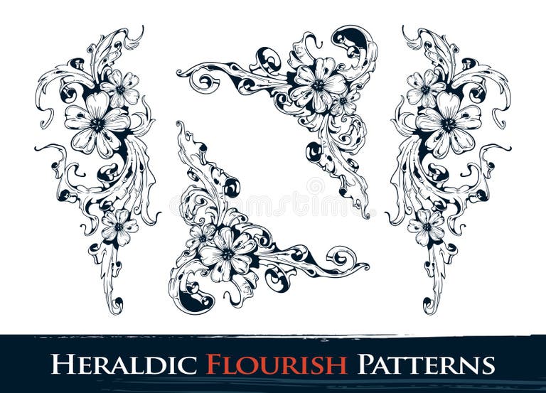 Set of Heraldic Flourish Patterns Stock Vector - Illustration of ...
