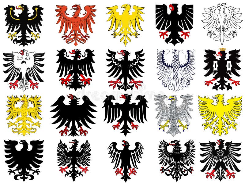 Set of Heraldic German Eagles Stock Vector - Illustration of head ...