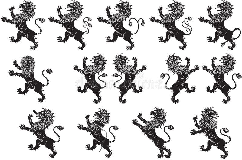 Set of Heraldic Lions. Vector Illustration Stock Vector - Illustration ...