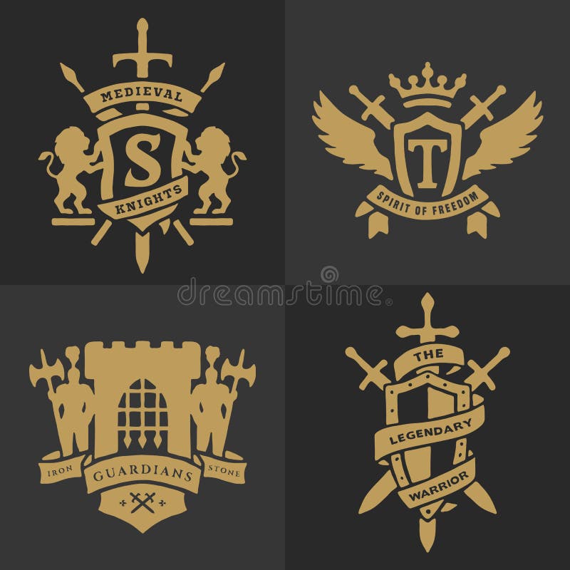 Set of Heraldic Medieval Emblems. Stock Vector - Illustration of armor ...