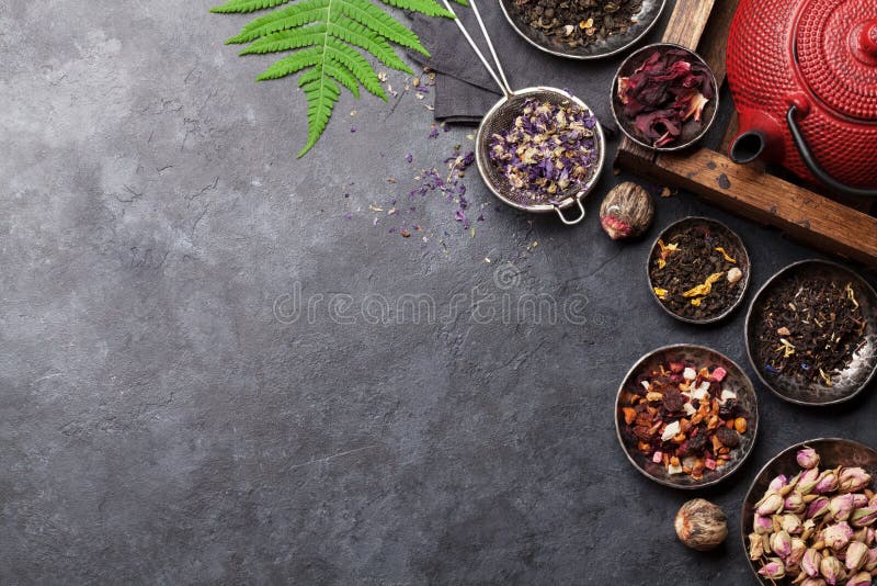 Set of Herbal and Fruit Dry Teas Stock Image - Image of flat ...