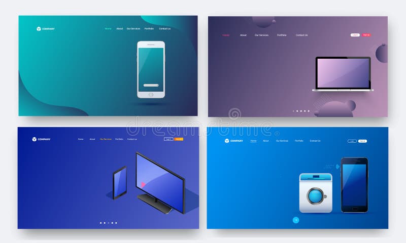 Hero Shots with Computer Screen and Smart Tablet. Stock Illustration ...