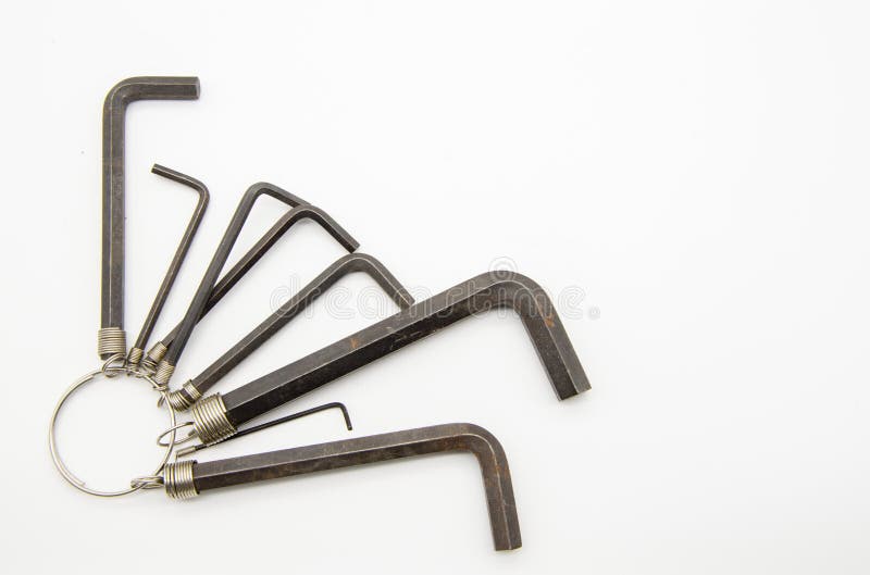 A Set of Hex Keys Hanging on Ring on a White Background Stock Photo ...