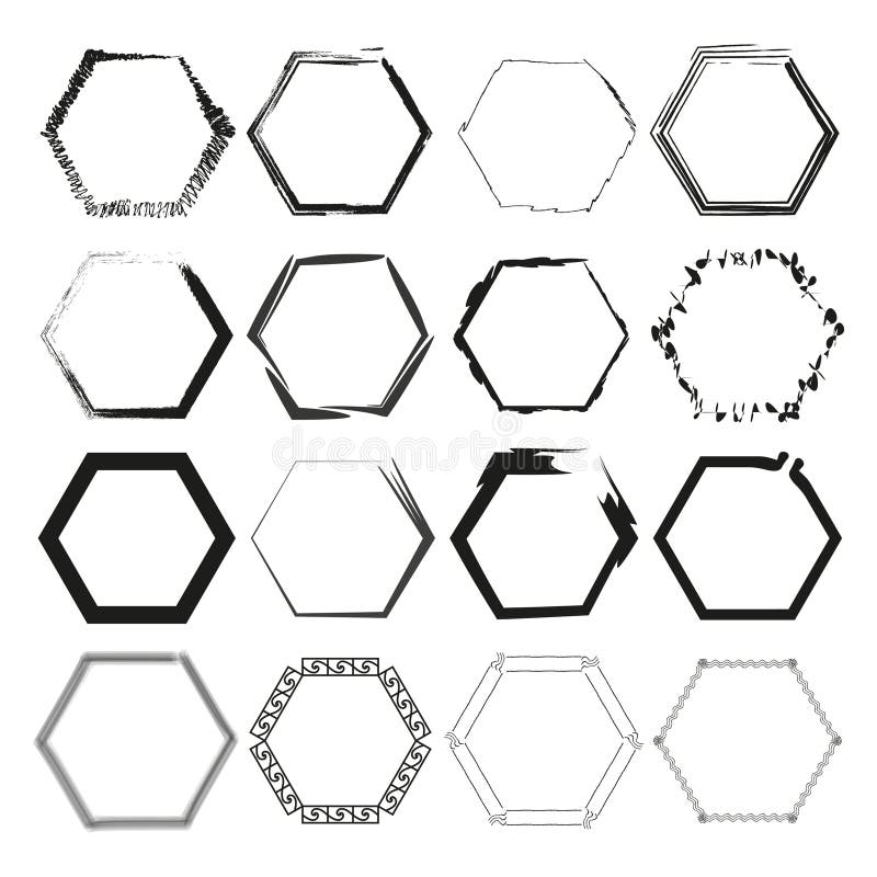 Set of Hexagon Frames. Various Decorative Hexagon Borders. Black and ...
