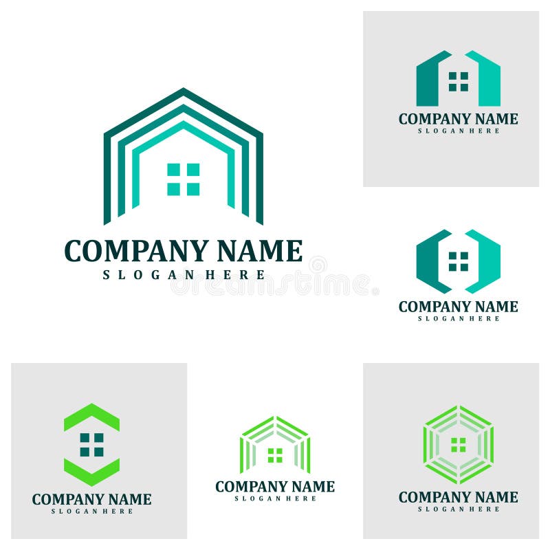 Set of Hexagon House Logo Design Vector. Creative House Logo Concepts Template Stock Vector ...