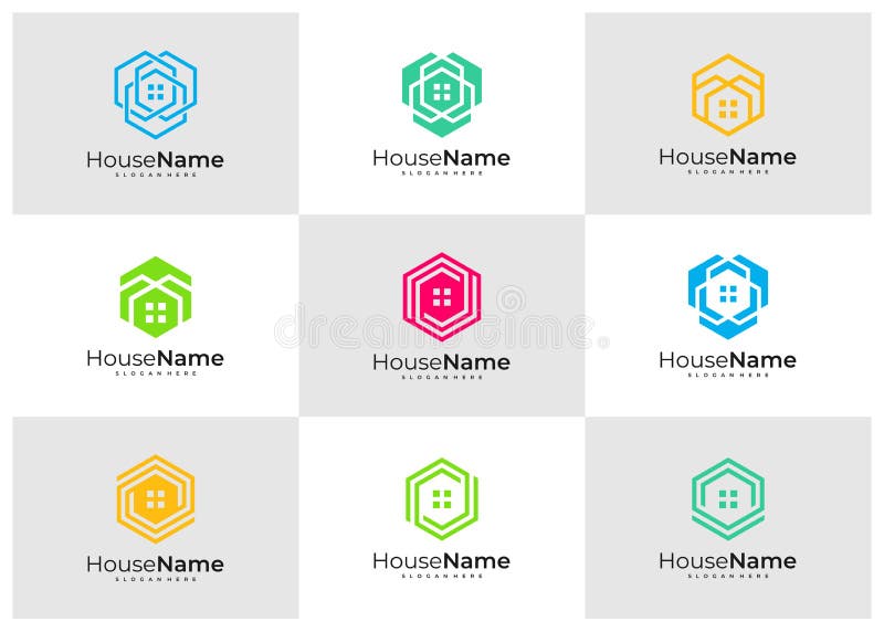 Set of Hexagon House Logo Template. Creative Home Logo Design Concepts ...