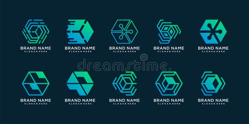 Set of Hexagon Logo Collection with Modern Concept, Technology ...