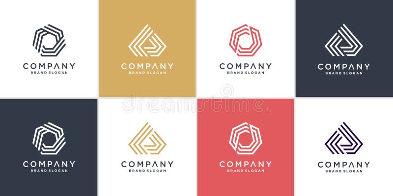 Set of Hexagon and Triangle Logo with Line Art Style Premium Vector ...