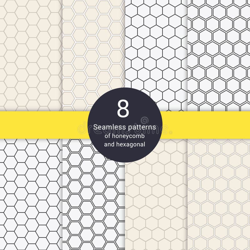 Set of 8 Hexagonal Honeycomb Line Style Seamless Patterns. Stock Vector ...