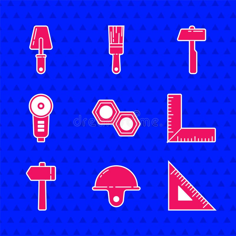Set Hexagonal Metal Nut, Worker Safety Helmet, Triangular Ruler, Corner ...