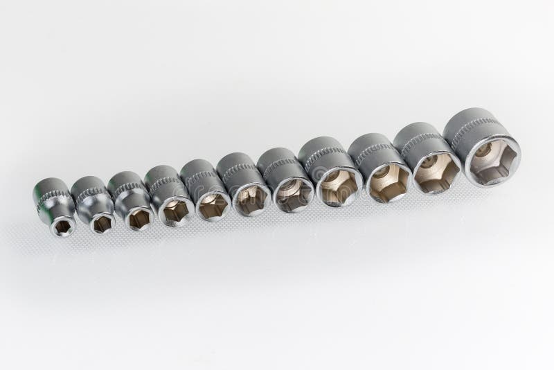 Set of the Hexagonal Sockets Different Sizes on Light Surface Stock ...