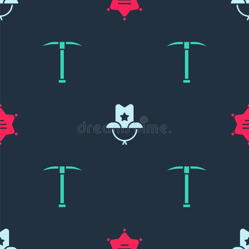 Set Hexagram Sheriff, Western Cowboy Hat and Pickaxe on Seamless ...