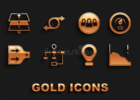 Set Hierarchy Organogram Chart, Digital Speed Meter, Financial Growth Decrease, Location, Arrow ...