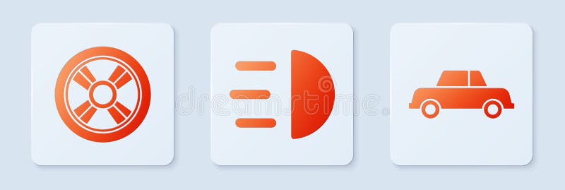 Set High Beam, Car Wheel and Car. White Square Button Stock Vector ...