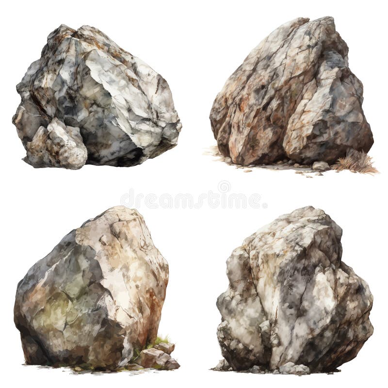 Set of a High Detailed Watercolor Element of Boulder. Made with AI ...
