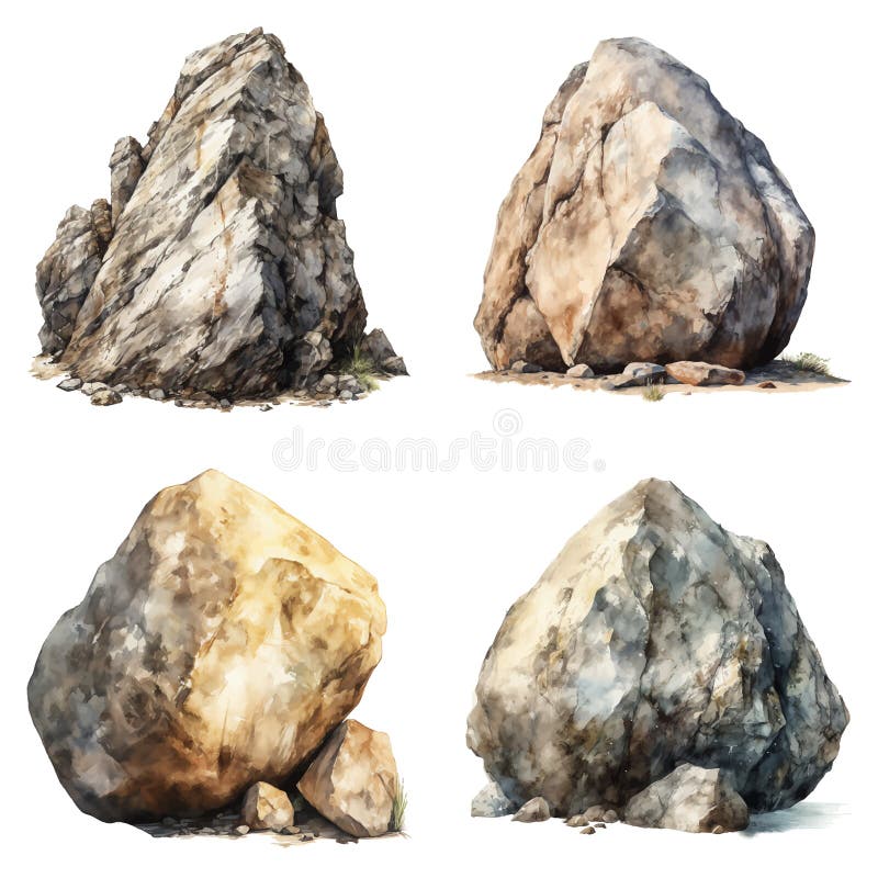 Set of a High Detailed Watercolor Element of Boulder. Made with AI ...