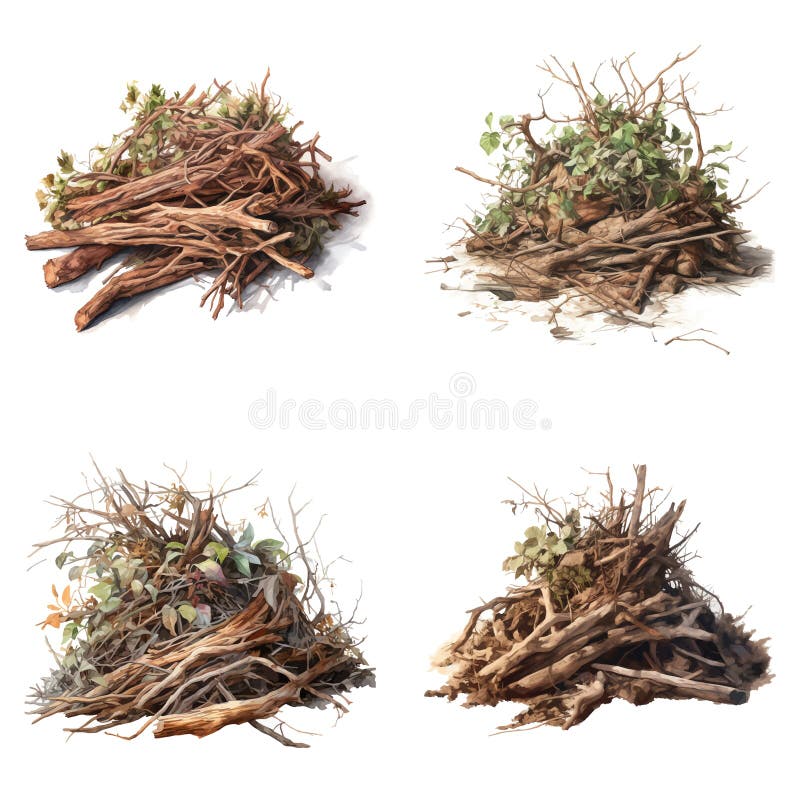 Set of a High Detailed Watercolor Element of Tree Branch. Made with AI ...