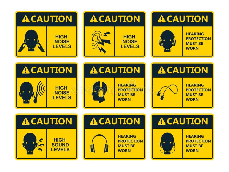 Set of High Noise Warning Sign Stock Vector - Illustration of earplugs ...
