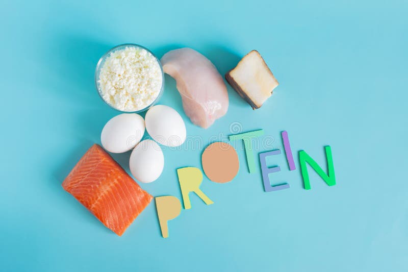 A Set of High-protein Foods and the Words "Protein" Written in Large ...