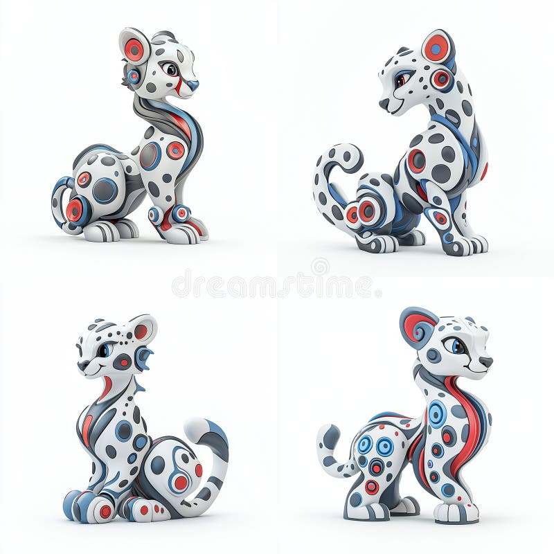 Set for High Quality Cartoon 3D Render of Sleek, Stylized Leopards with ...